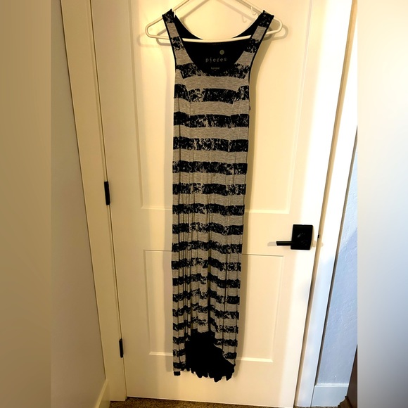 kenzie | Dresses | Black Grey Striped Fitted Hi Low Dress Sz Sm | Poshmark